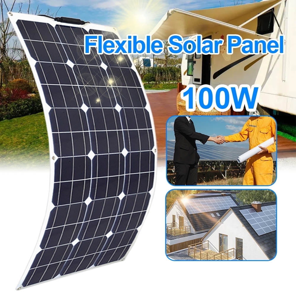 100 Watt 12V Portable Flexible Solar Panel Kit RV Camping Off-Grid ...