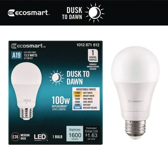 100-Watt Equivalent A19 Dimmable Dusk to Dawn LED Light Bulb with ...