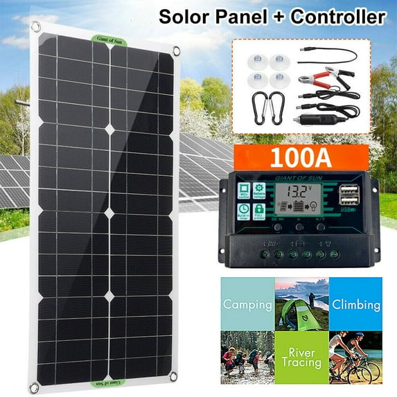 100 Watts Solar Panel Kit 100A 12V Battery Charger w/ Controller ...