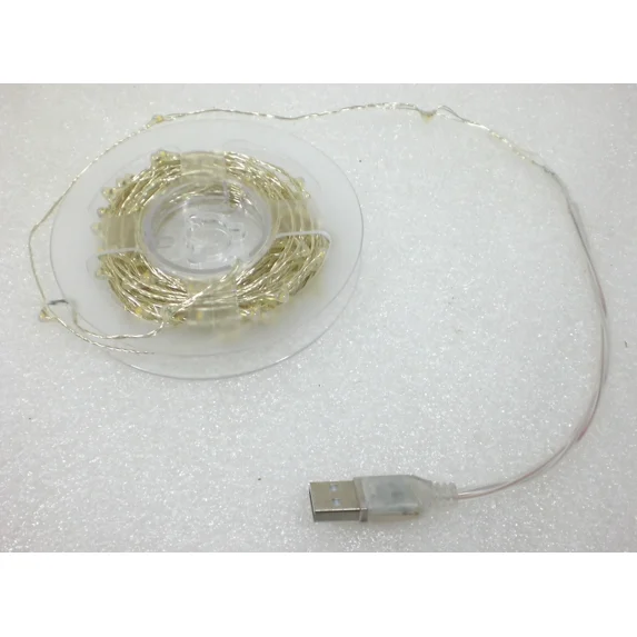100 White Led Usb Plug In Micro Silver Wire Fairy String Lights Party ...