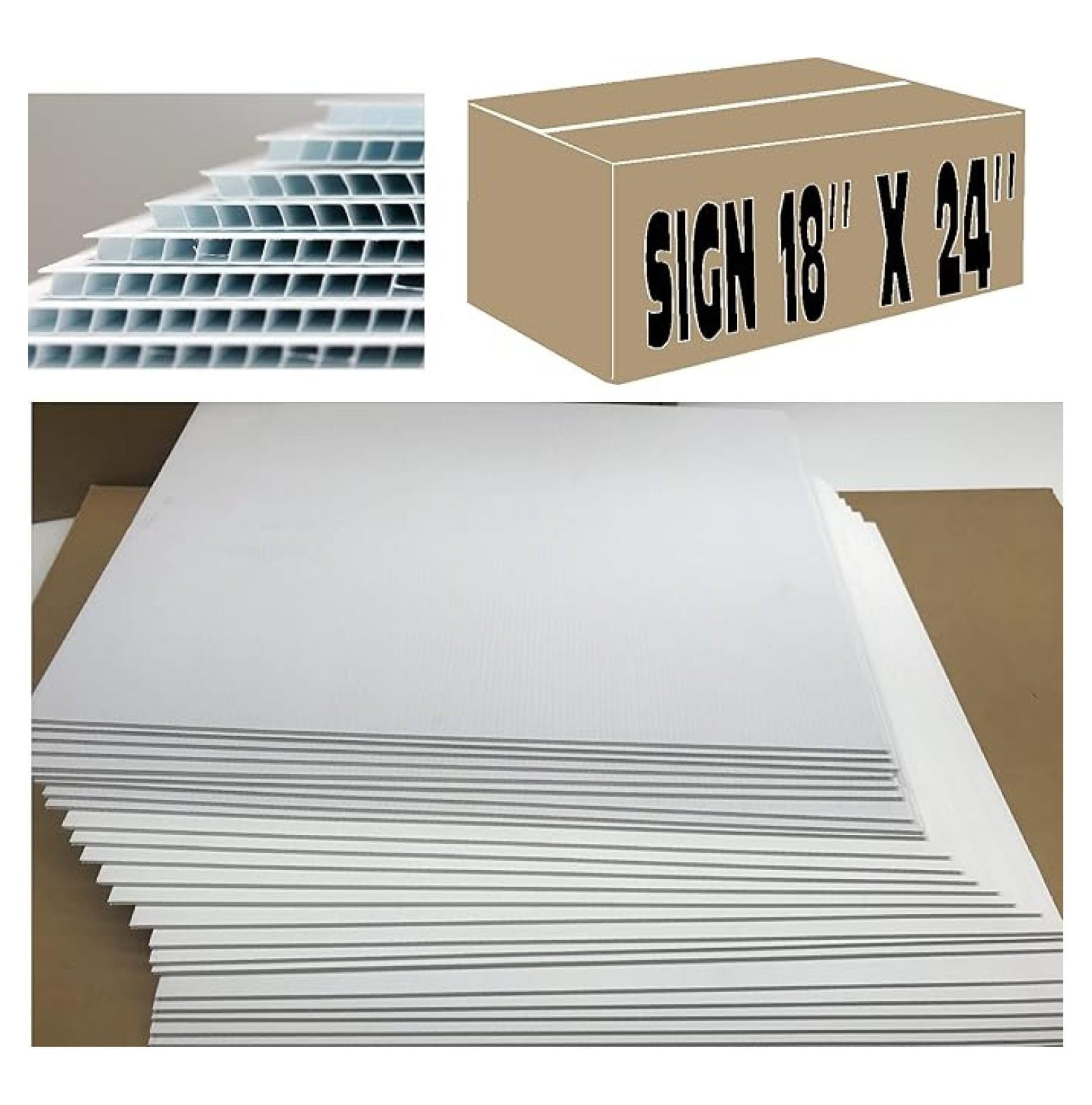 100 White Sign 18x24 inch x 4 mm Corrugated Plastic Signs Blank, Bundle ...
