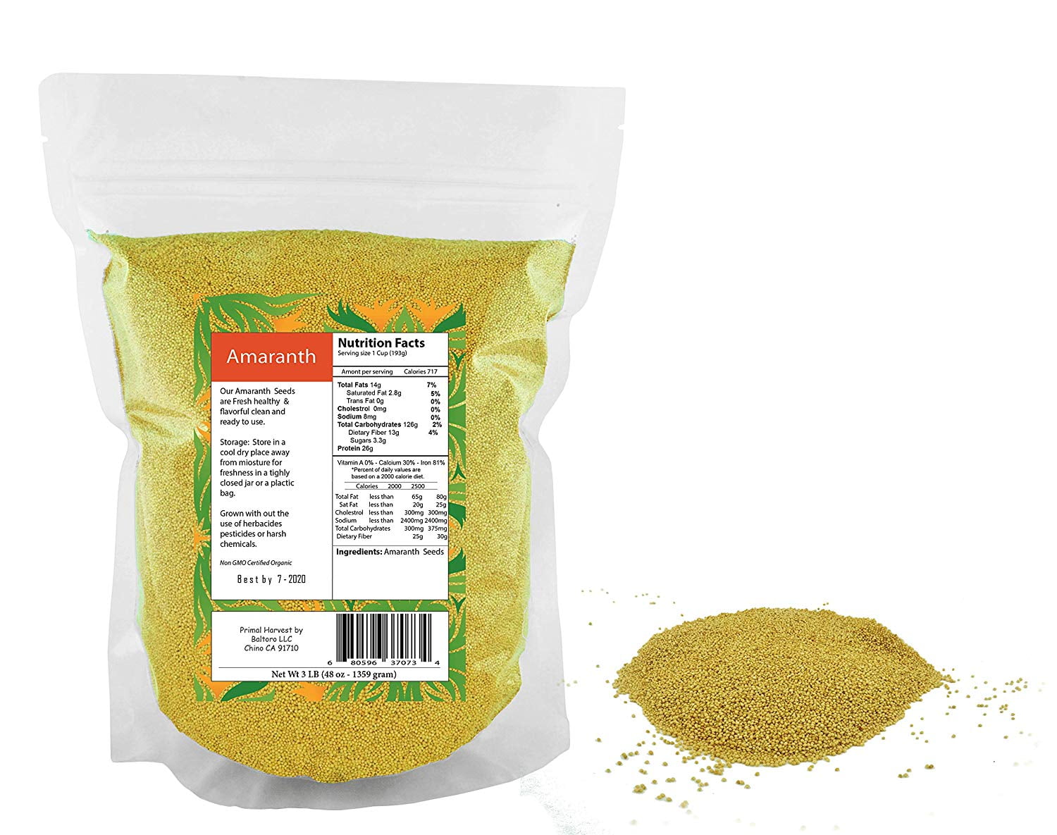 100% Whole Grain Organic Amaranth Seeds (3LB) - Walmart.com