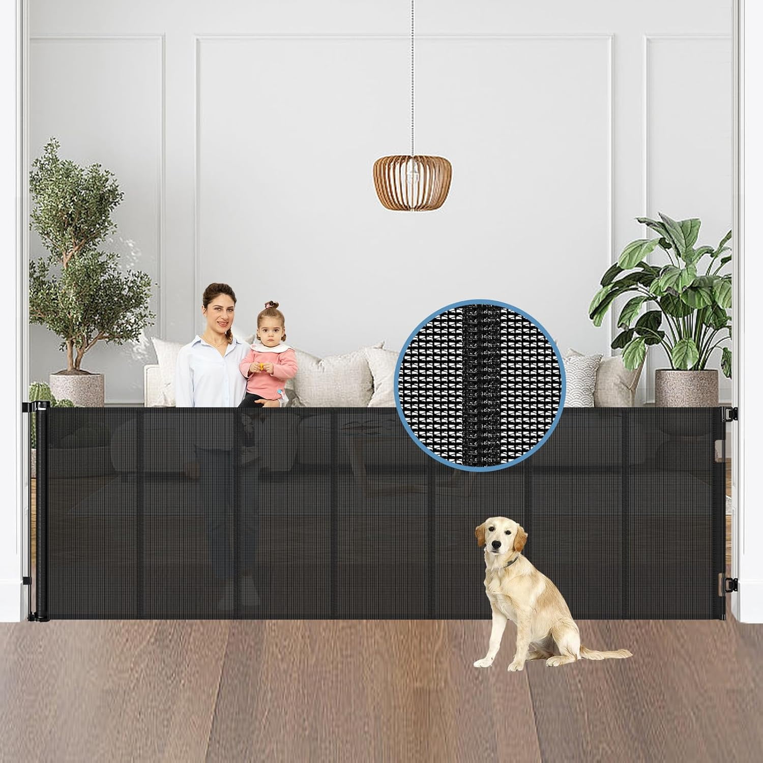 100” Wide Retractable Baby Gate with Support Rods, Upgrade Extra Wide ...