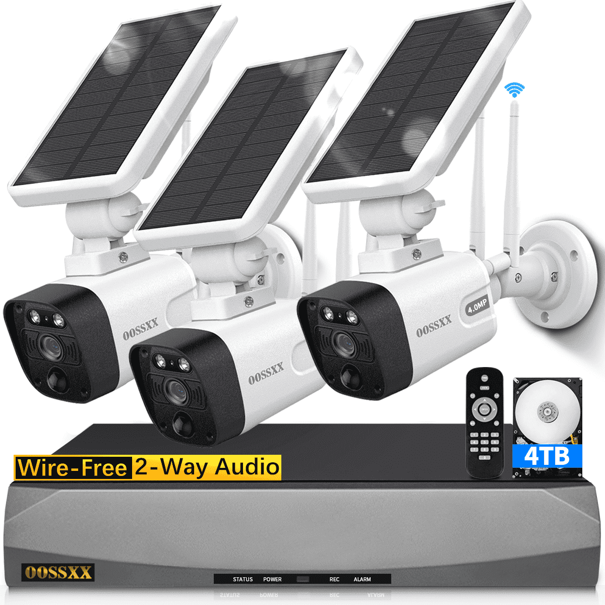 {100% Wire-Free Wireless Solar Cameras} 2-Way Audio, PIR Detection Dual Antennas Outdoor ...