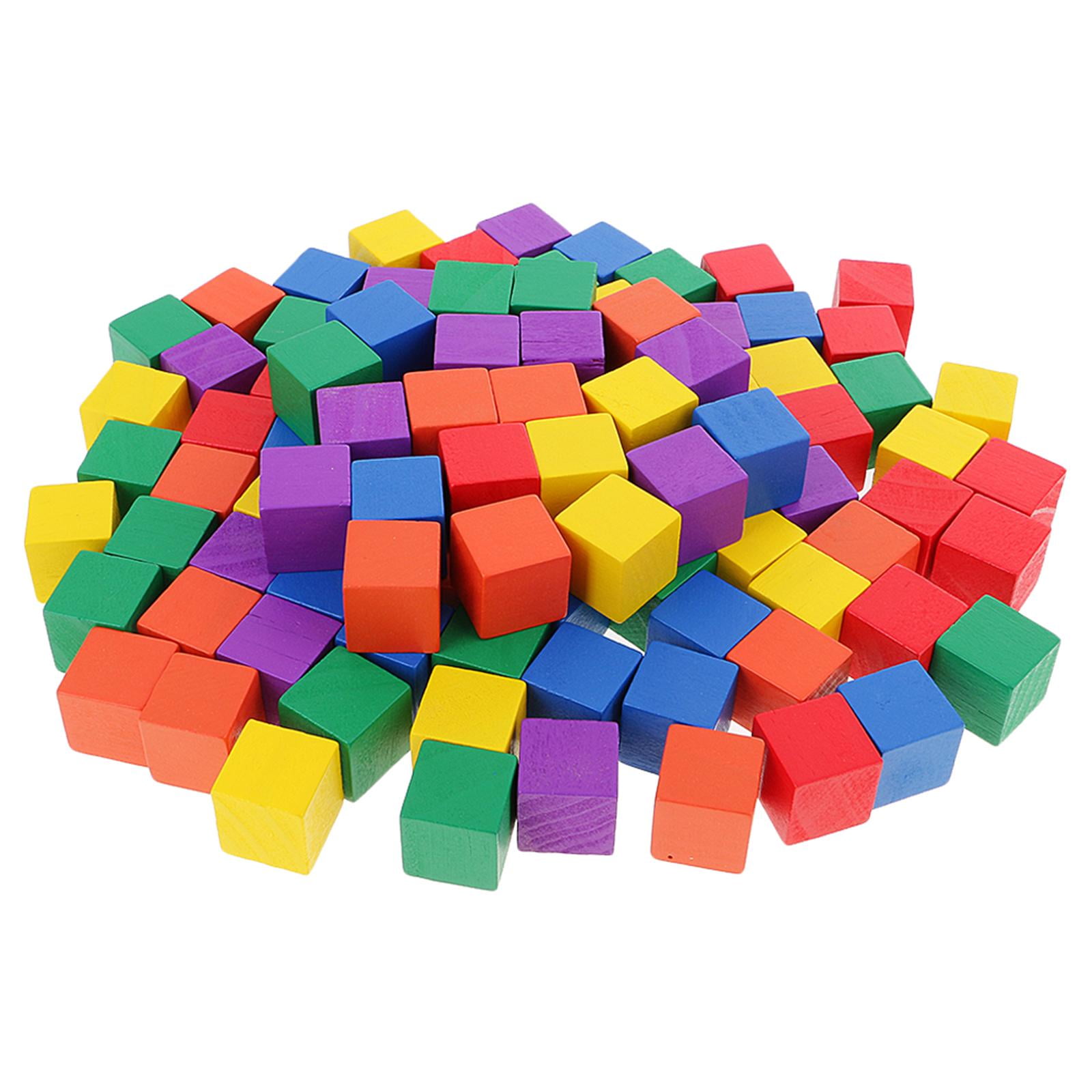 100 × Wooden Cubes Sets, Assorted Colors Square Blocks, Baby Shower ...