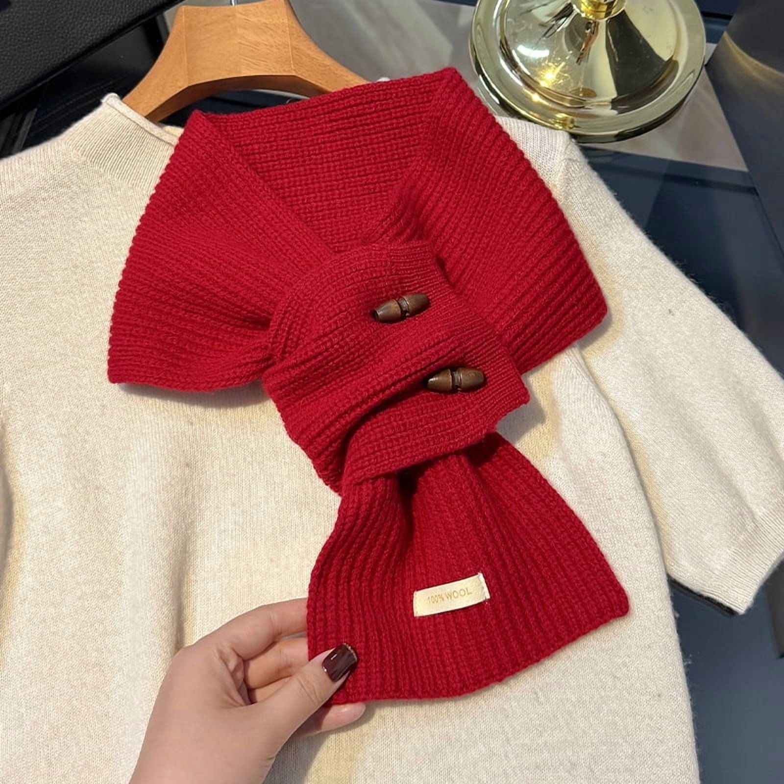 100% Wool Horn Button Scarf, Easy Cross Neck Wrap for Women, Winter ...