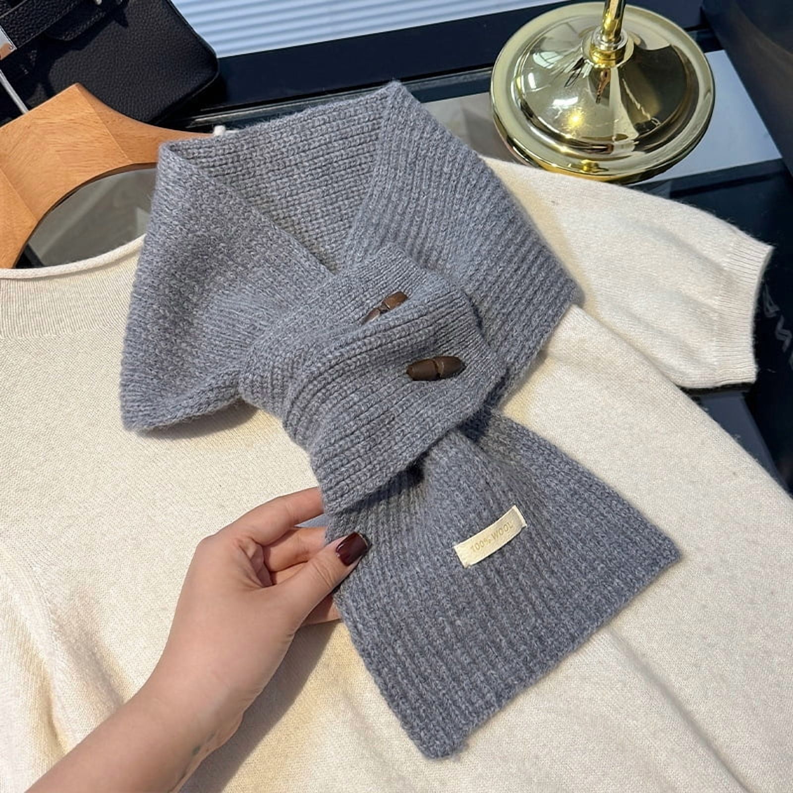 100% Wool Horn Button Scarf, Easy Cross Neck Wrap for Women, Winter ...