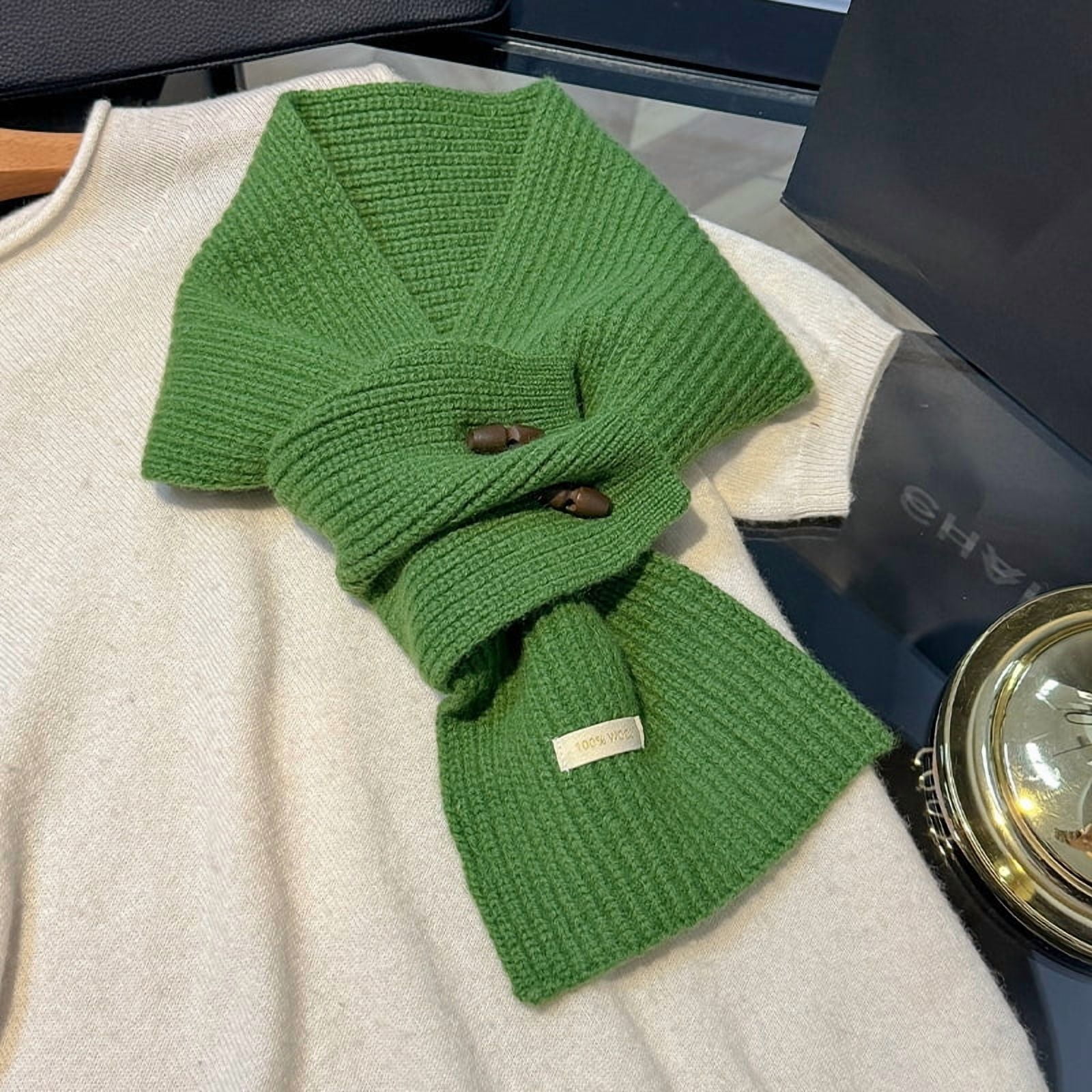 100% Wool Horn Button Scarf, Easy Cross Neck Wrap for Women, Winter ...