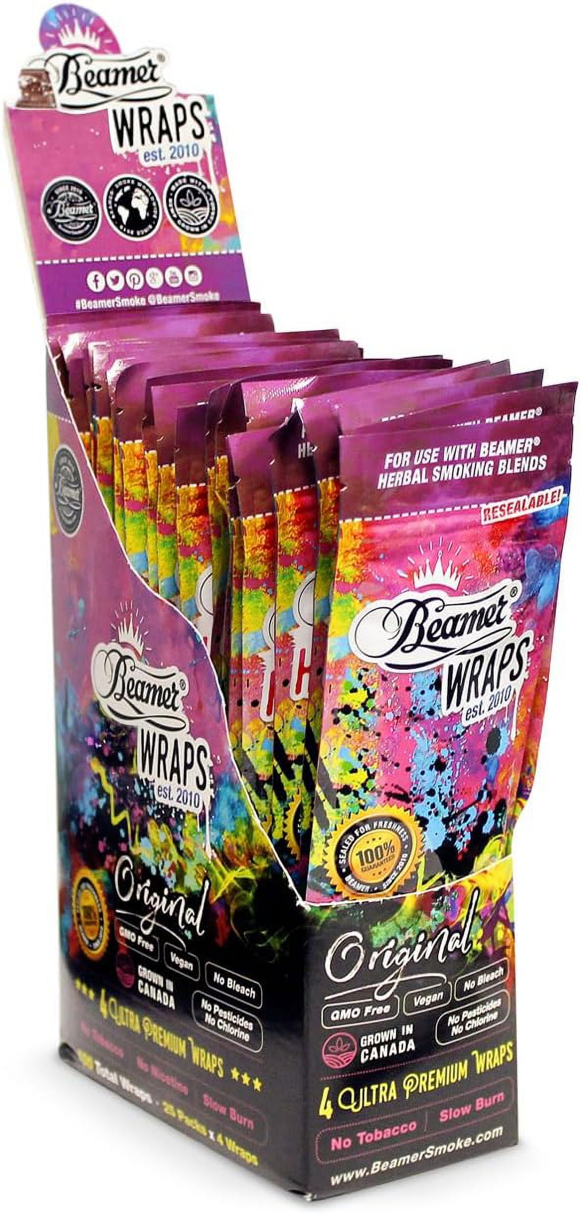 100 Wrap Display Beamer Vegan Hemp Wraps (25 Packs of 4) - 110mm - No ...