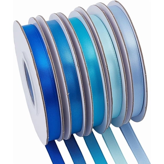 100 Yards 0.38 Inch Blue Toned Mixed Solid Colour Satin Ribbon Single ...