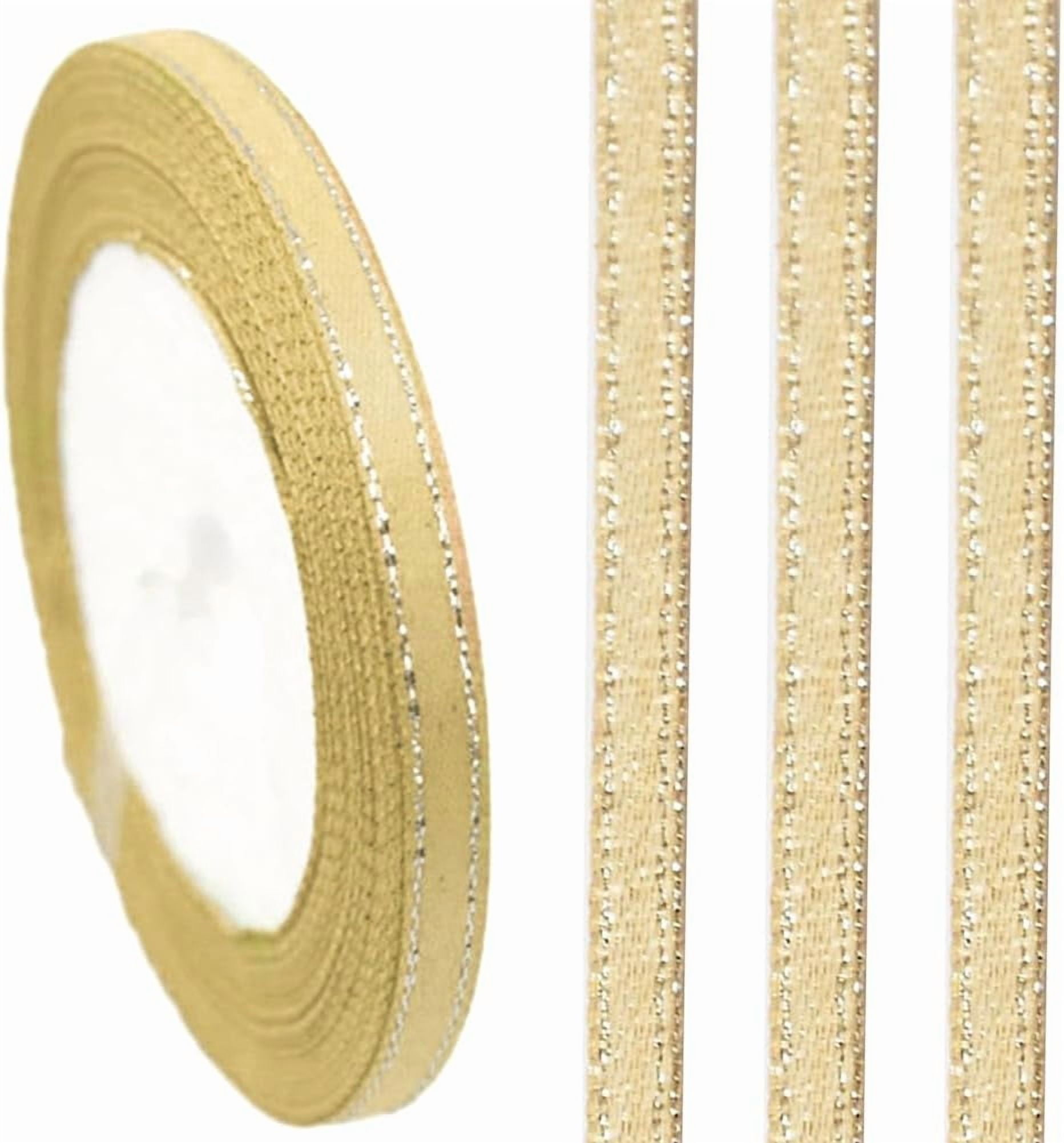 100 Yards 1/4 Inch Double Edge Silver Border Ribbon Tan Ribbon Metallic ...