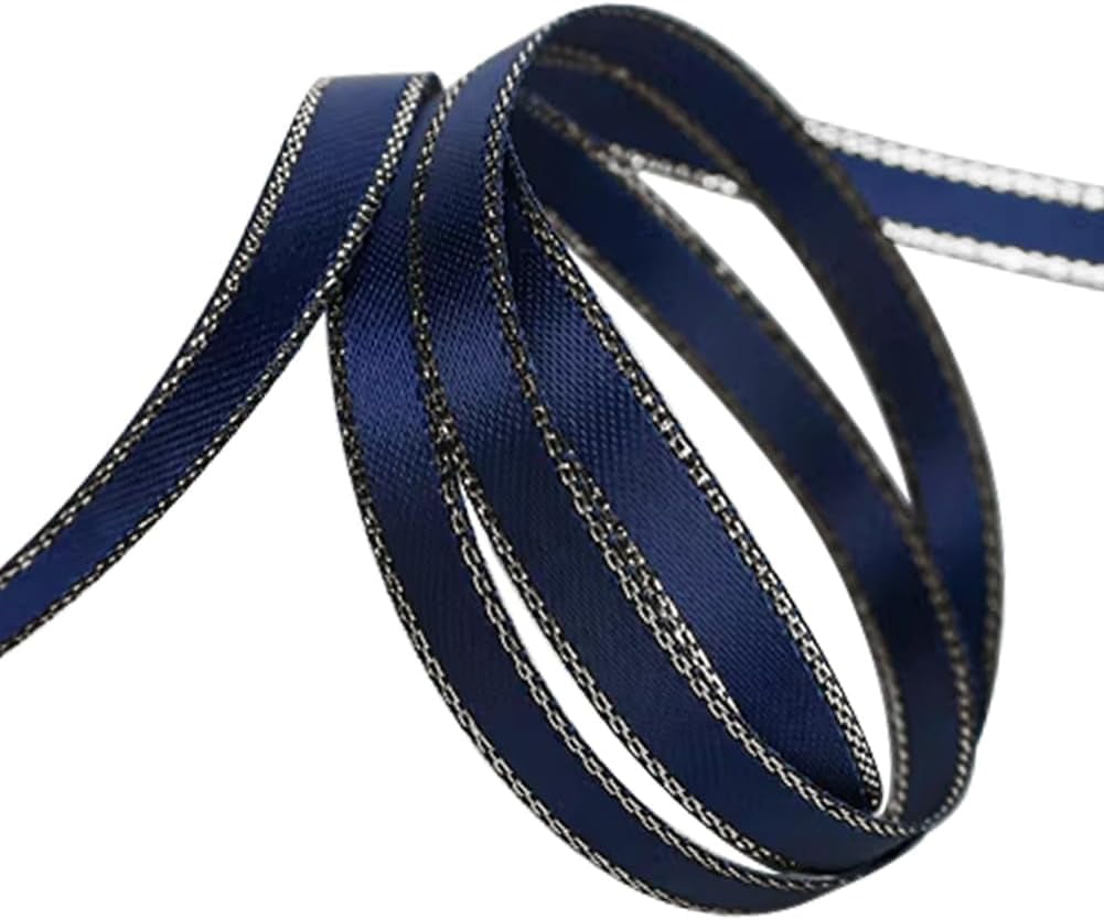 100 Yards 3/8 Inch Royal Blue Silver Ribbon Double Edge Metallic Border ...