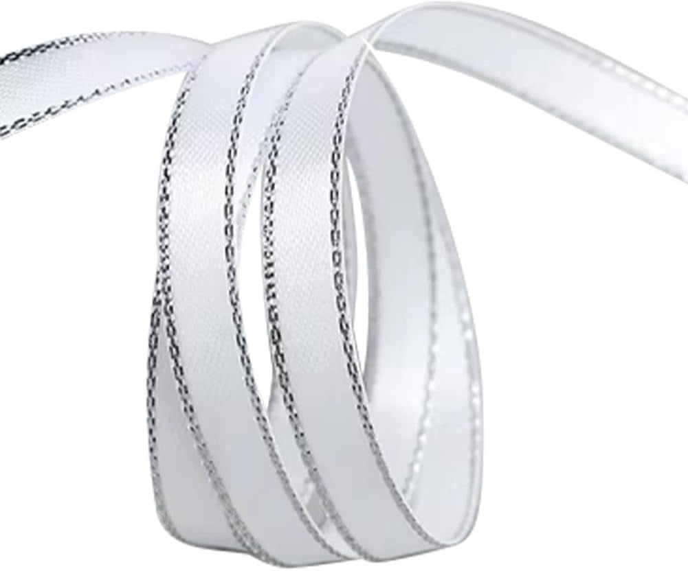 100 Yards 3/8 Inch White Silver Ribbon Double Edge Metallic Border ...