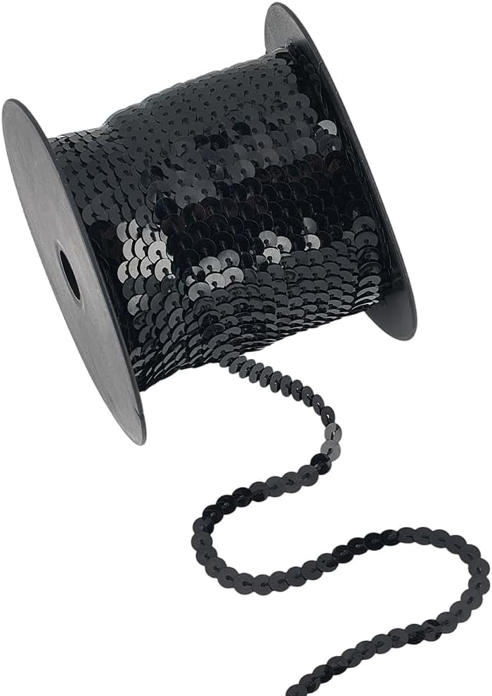 100 Yards 6MM Black Sequin Ribbon Trim Sequin String Bulk PVC Flat ...