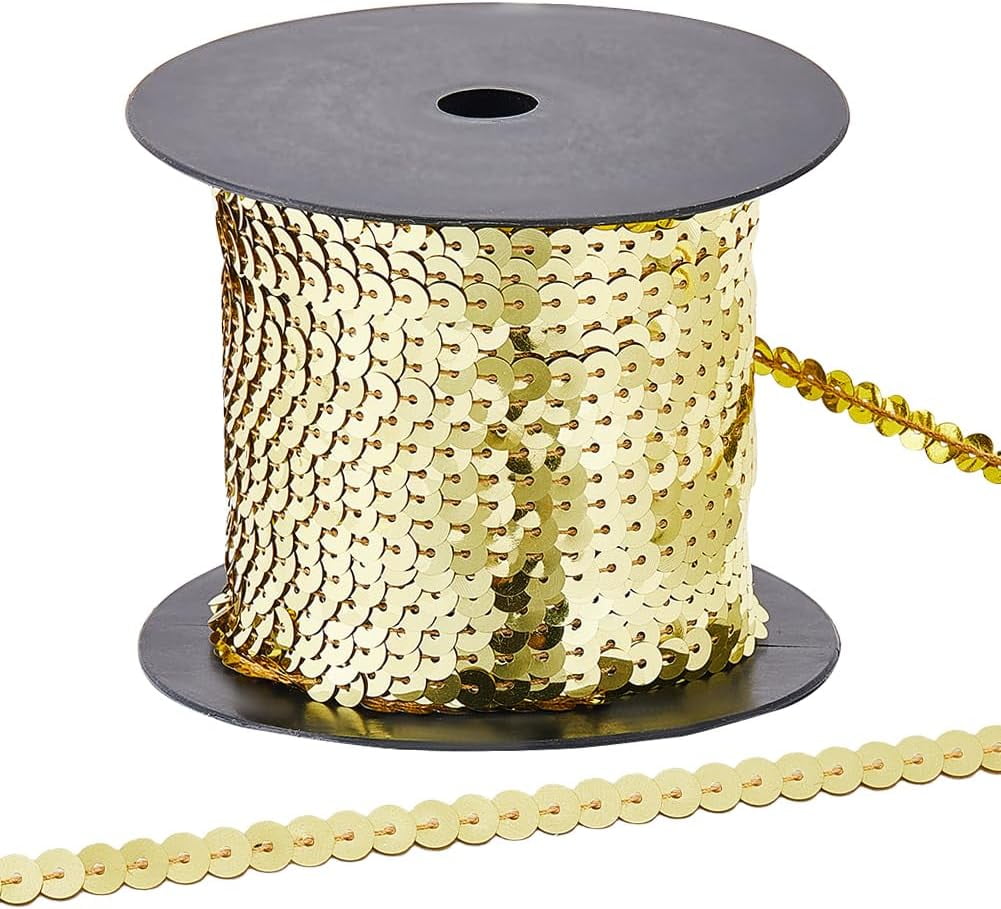100 Yards 6MM Gold Sequin Trim Flat Sequins Beaded Ribbon Spangle Metallic Glitter Paillette ...