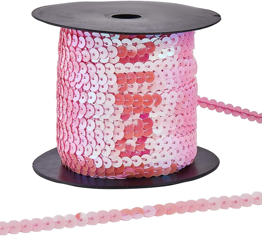 100 Yards 6MM Pink Sequin Ribbon Trim Flat Sequins Beaded Trim Spangle ...