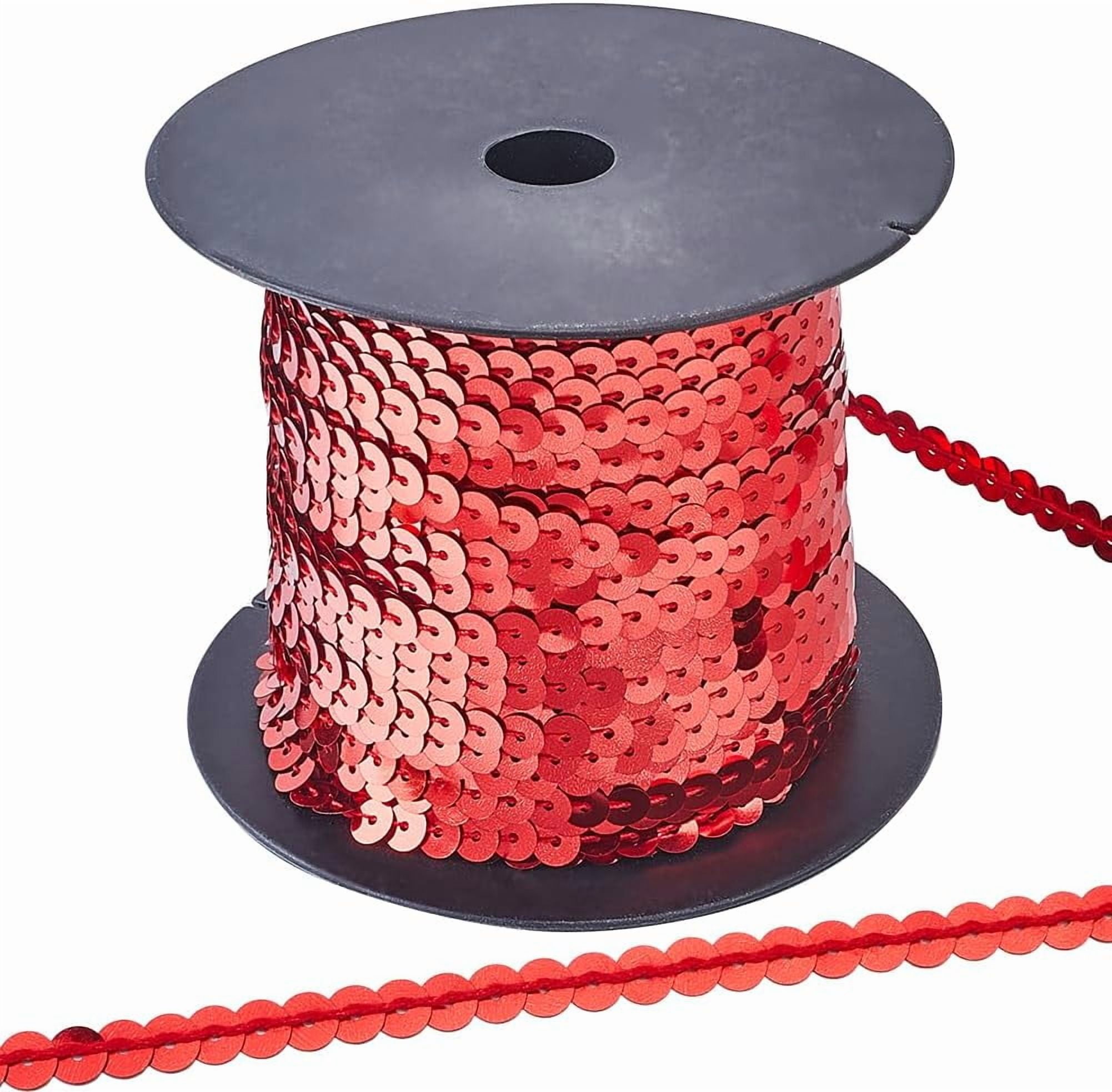 100 Yards 6MM Red Sequin Trim Sequins Beaded Strip Ribbon Trim Flat ...