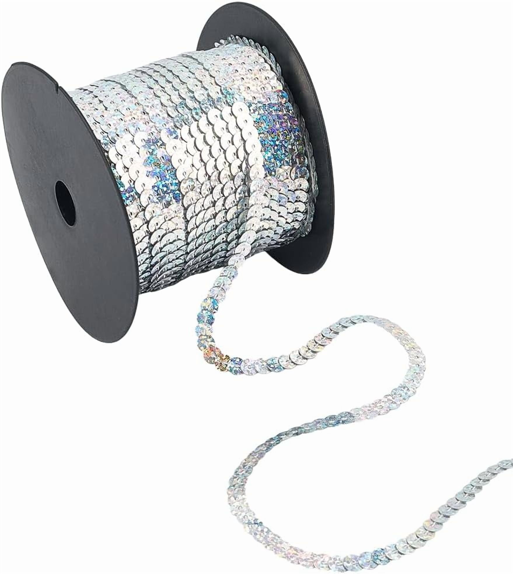 100 Yards 6MM Sequin Strips Silver Sequin String Bulk Plastic Glitter ...