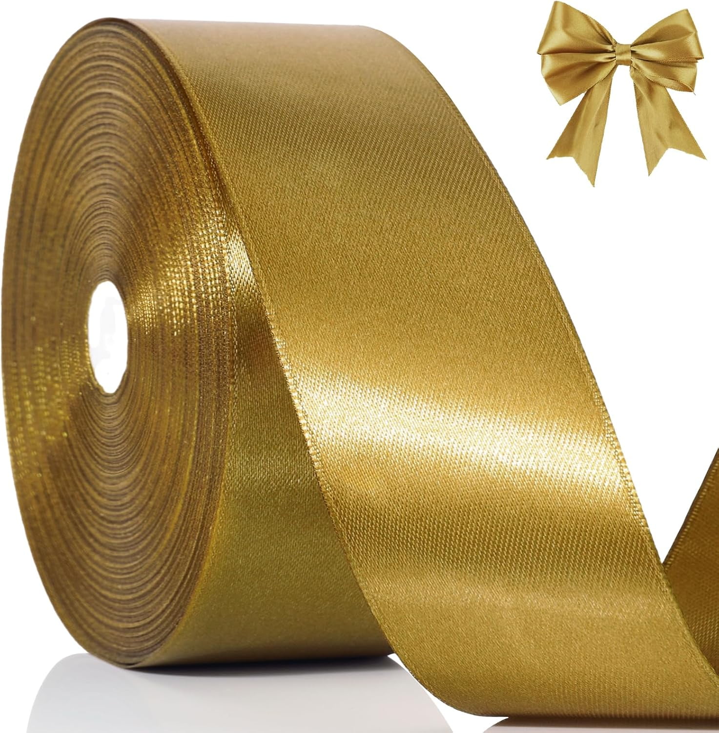100 Yards Ribbon,1-1/2 Inch Gold Satin Ribbon,Single Face Satin Ribbons ...