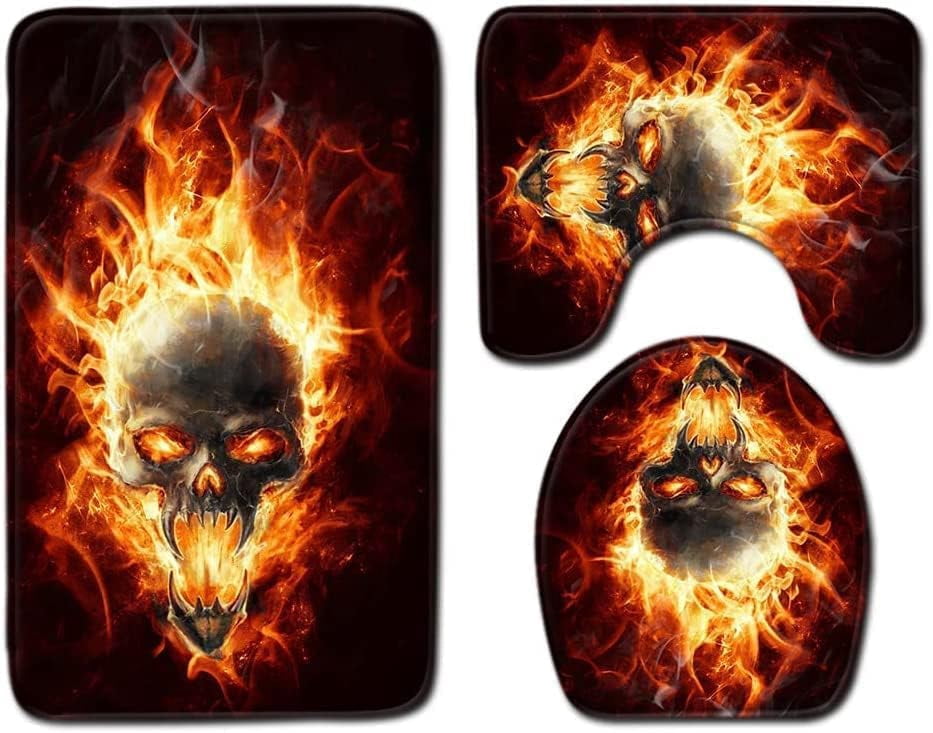100 Yeah Anti Slip Bath Rug Set 3 Piece Flannel Bathroom Rug Fire Skull ...