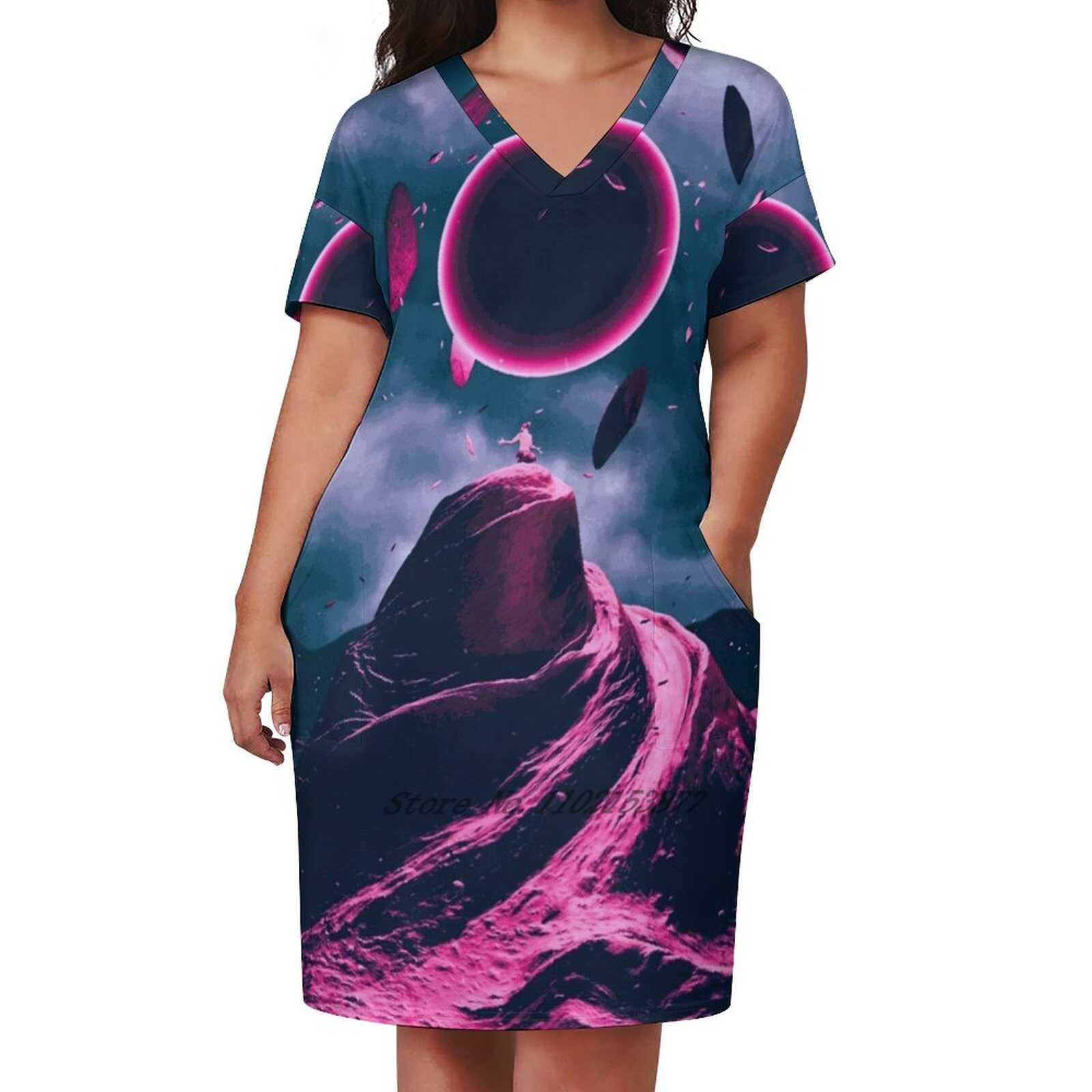 100 Years Loose Pocket Dress Summer Sexy V Neck Dress Print Short Sleeve Dress Scifi Sci Fi ...