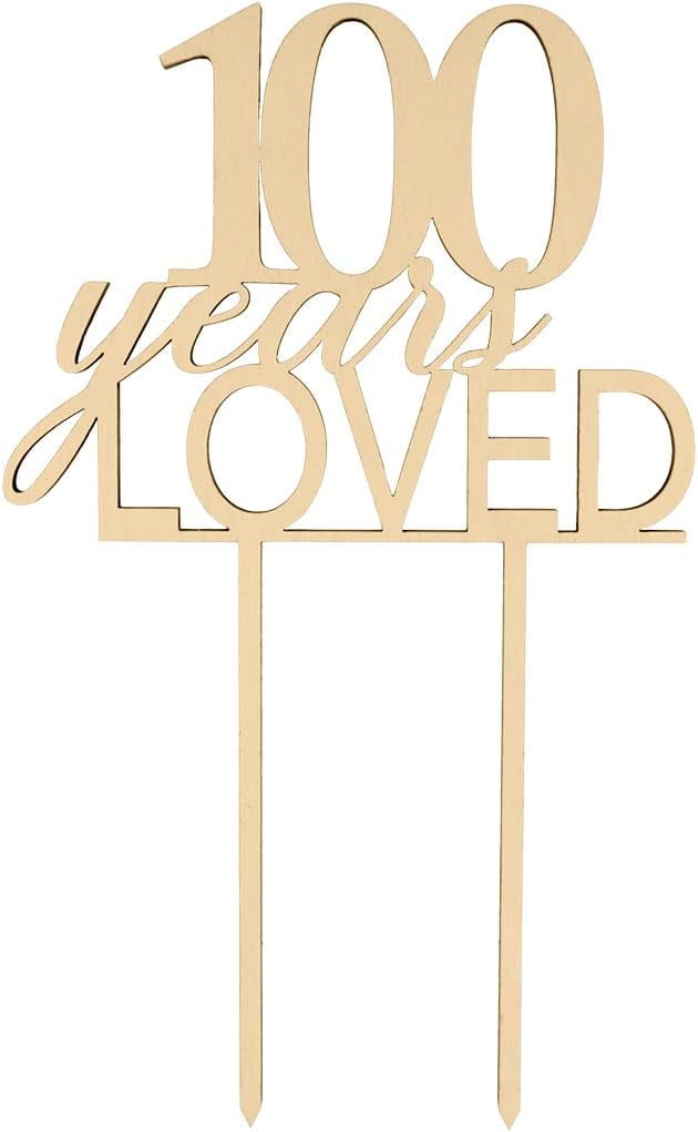 100 Years Loved Cake Topper, Anniversary Rustic Chic Wood Cake Topper ...