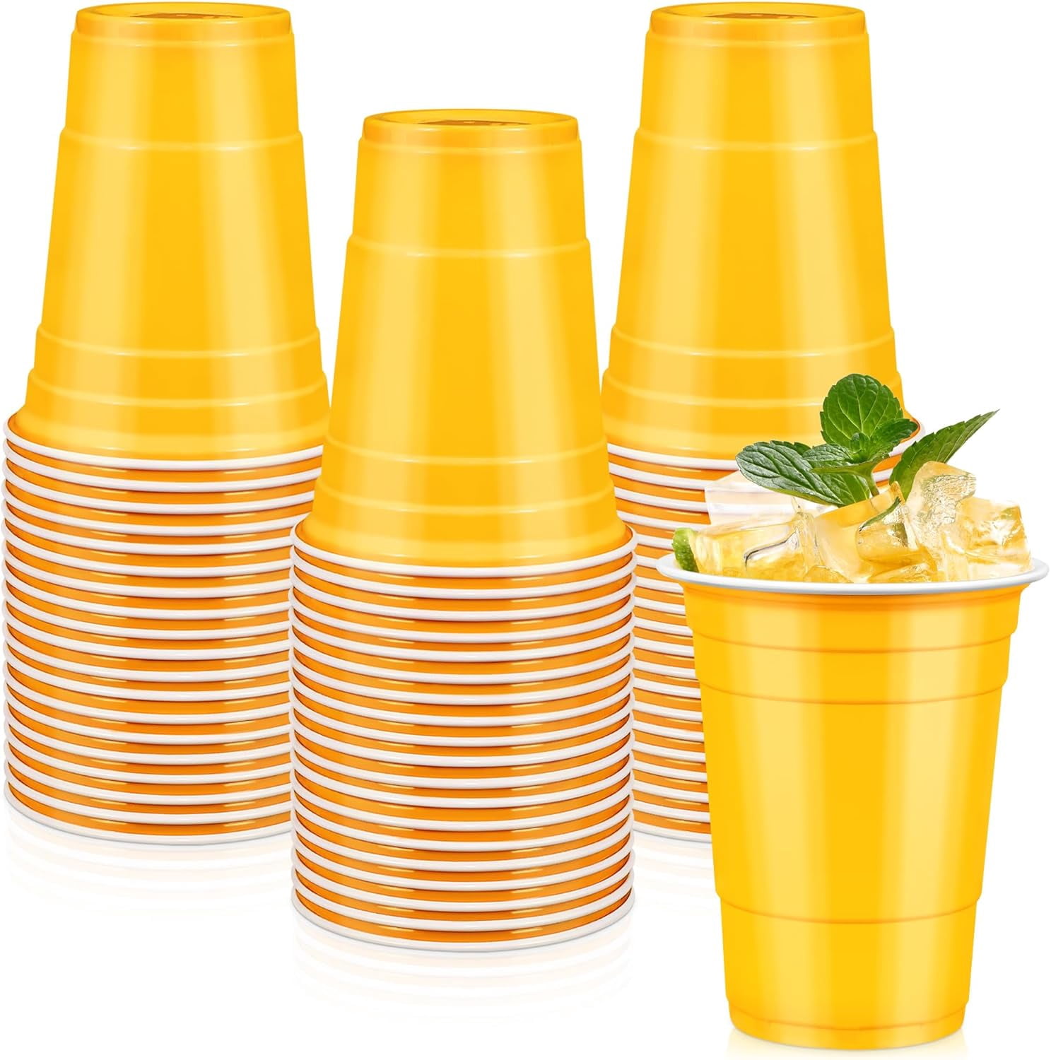100 Yellow Plastic Cups, 16 oz Disposable Cups, Drinking Cups For Party ...
