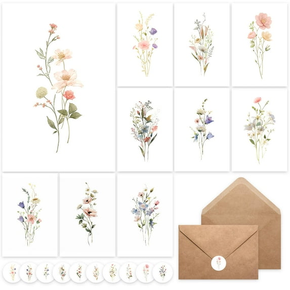 100 blank cards with envelopes, 4x6 blank greeting cards, floral design ...