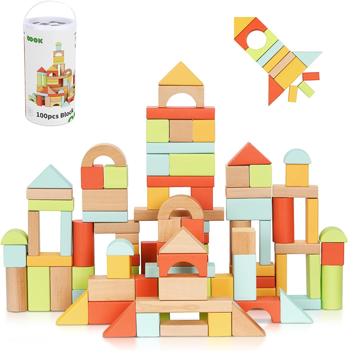 100% building blocks for toddlers, wooden blocks for children with ...
