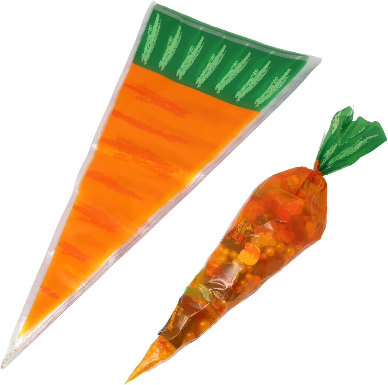100 carrot-shaped candy bags, disposable, single material (plastic ...