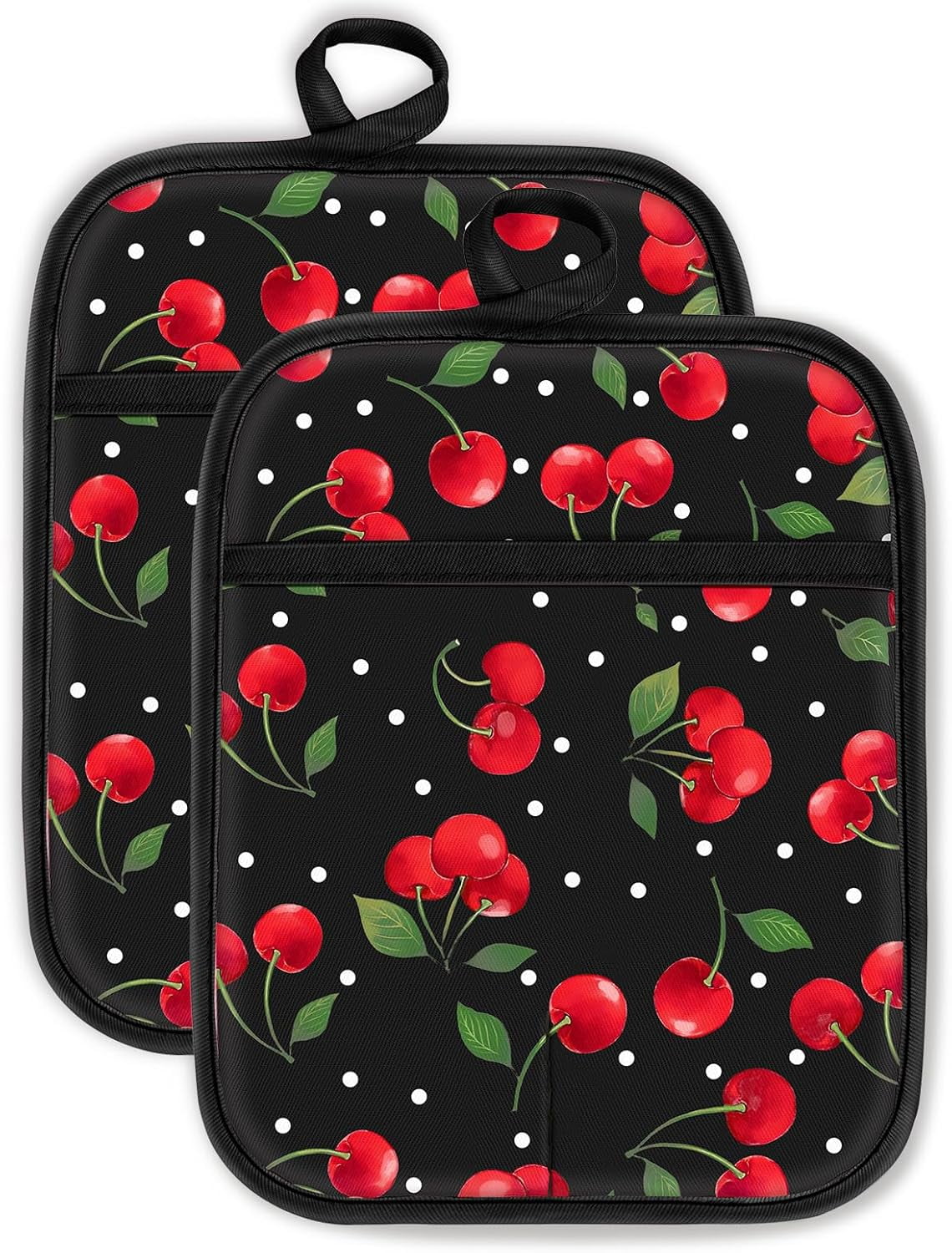 100% cotton pot holder 2-piece set with pocket- cute 440° heat ...