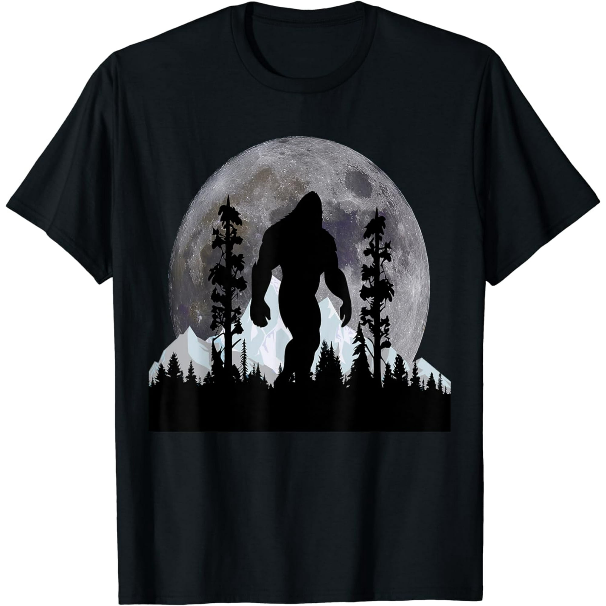 100% cotton tshirts Bigfoot walk in the Forest Moon Night Cool Sasquatch For Men T-Shirt ...