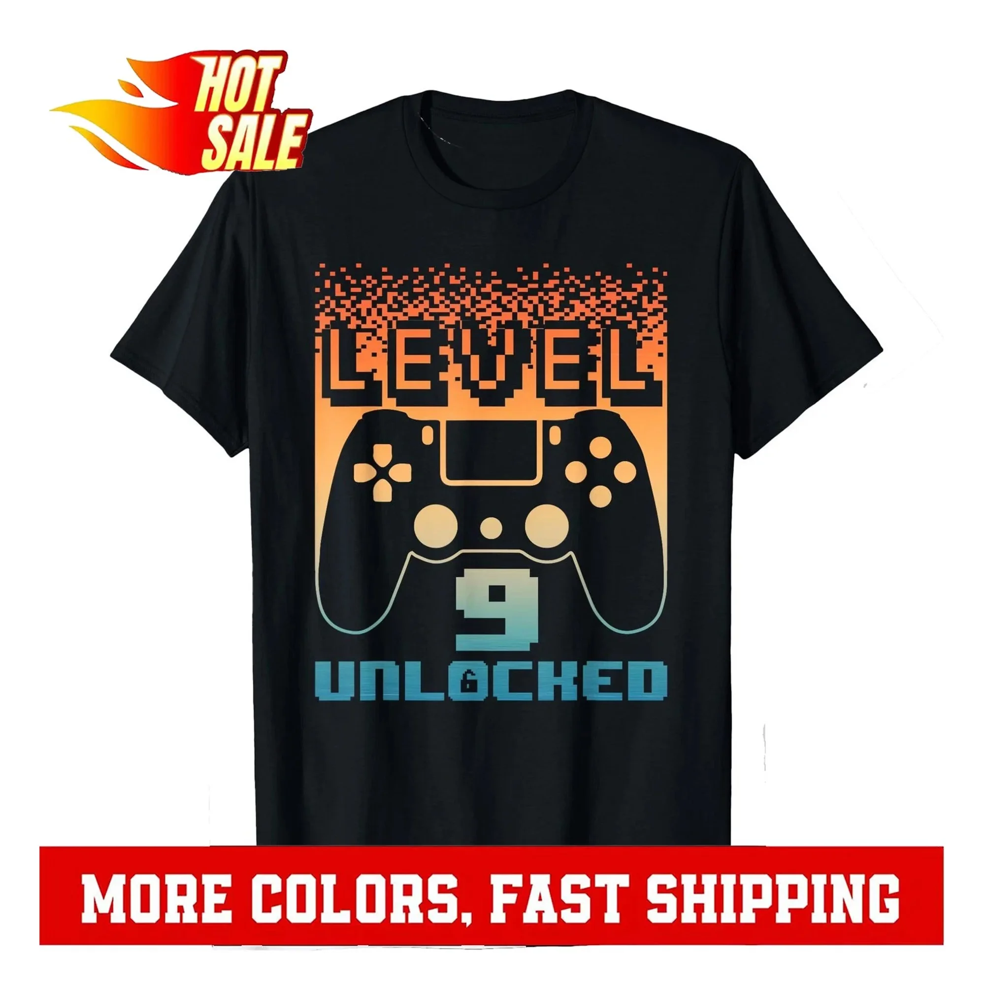 100% cotton tshirts men tee 9th Birthday Art For Boys Level 9 Unlocked ...