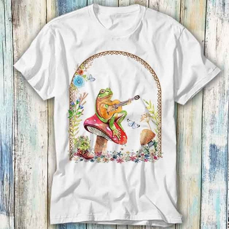 100% cotton tshirts men tee A Frog Playing The Guitar On A Starstool T Shirt Meme Gift Funny Top ...