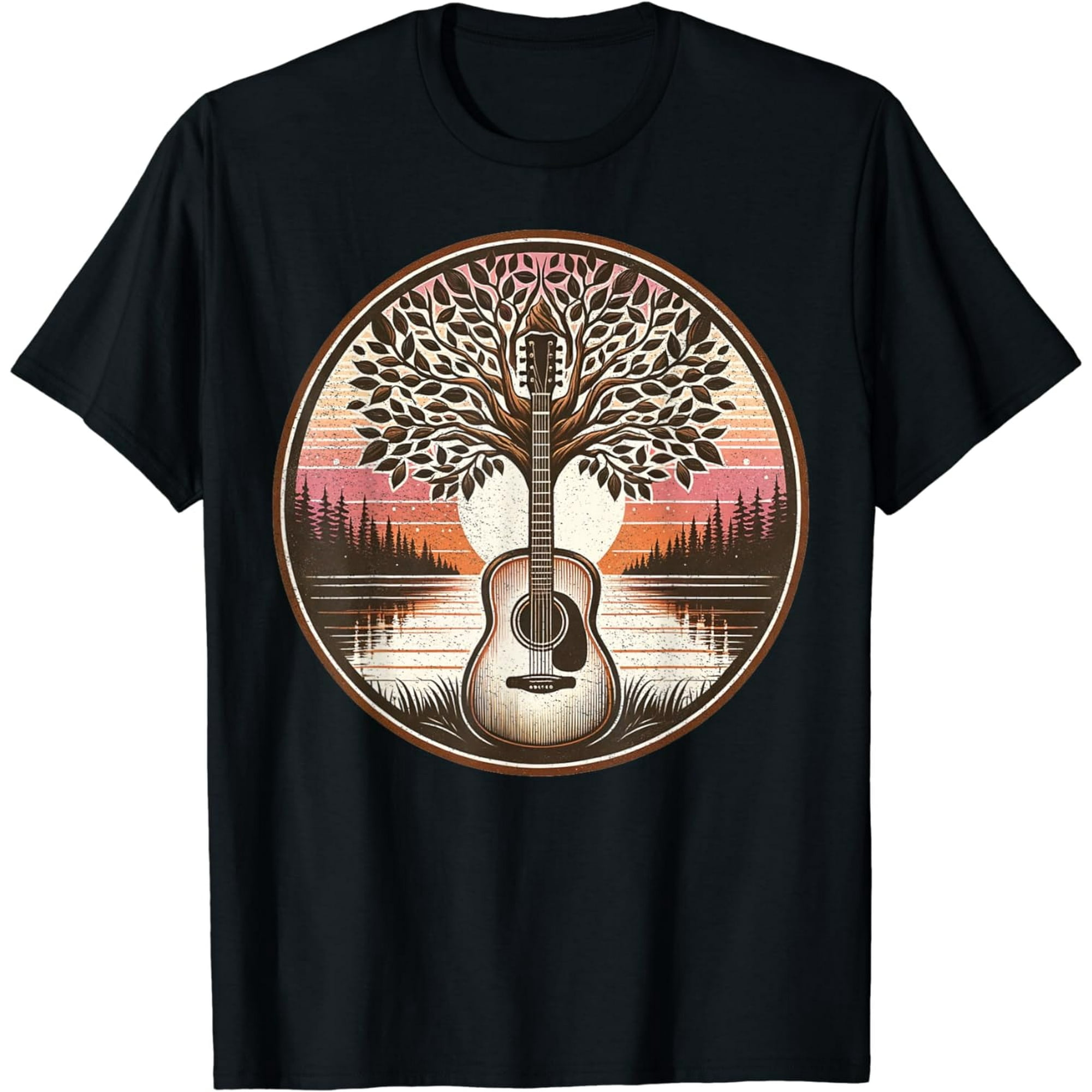 100% cotton tshirts men tee Acoustic Guitar Shirts For Men Tree Funny ...