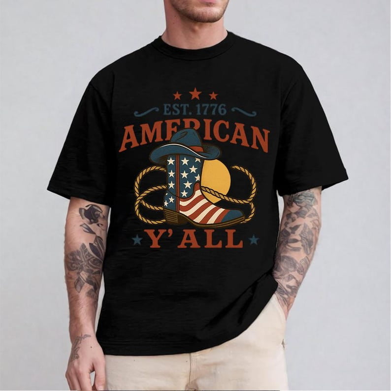 100% cotton tshirts men tee America Y All Est 1776 Howdy, Howdy 4th of ...