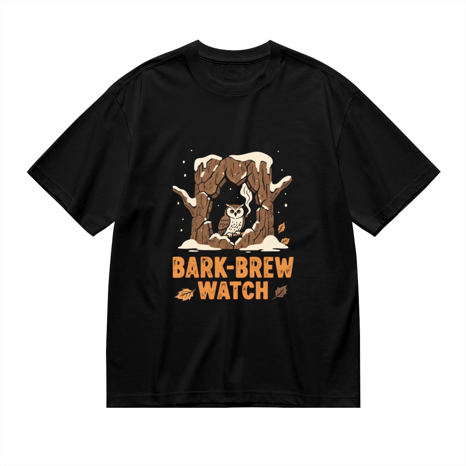100% cotton tshirts men tee Bark-brew Watch,owl On Snowy Tree Stump ...