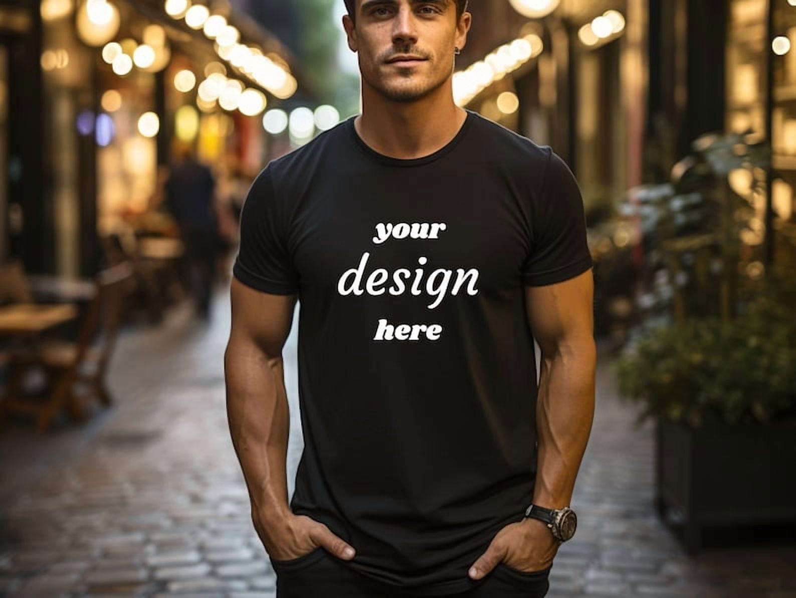 100% cotton tshirts men tee Black Bella Canvas 3001 Mockup, T-Shirt ...