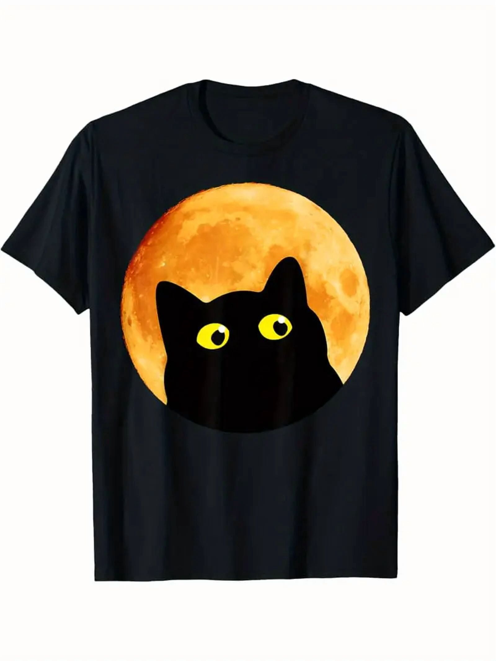 100% cotton tshirts men tee Black Cat Halloween Design Funny Cat ...