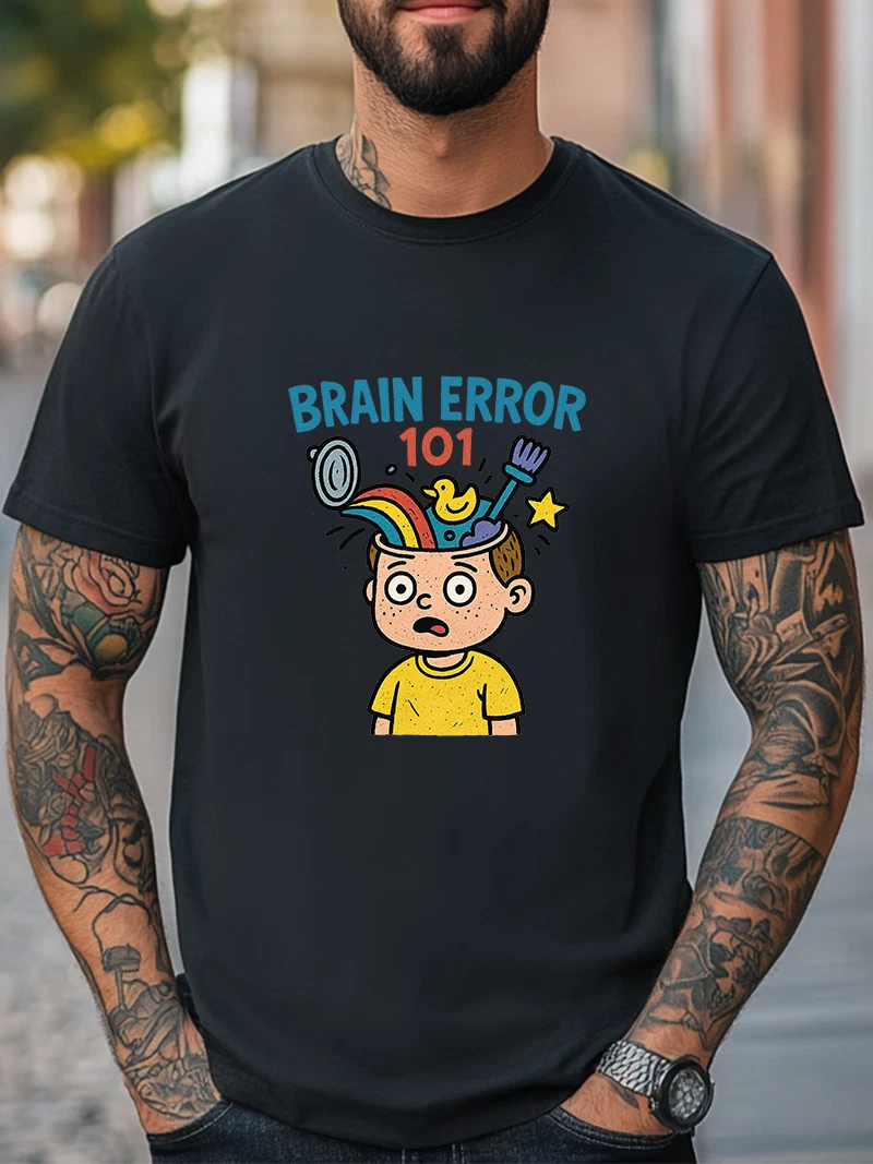 100% cotton tshirts men tee Brain Error 101 Funny Cartoon Glitch Humor ...