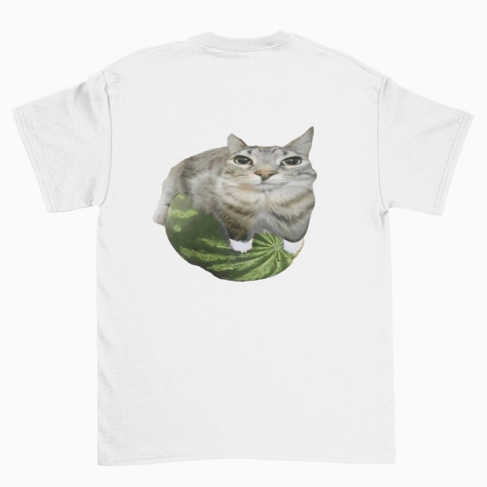 100% cotton tshirts men tee Cat on Watermelon Shirt, Cat meme tshirt ...