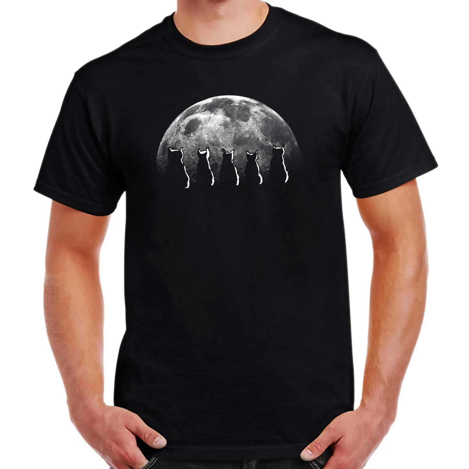 100% cotton tshirts men tee Cats Staring At The Moon T-shirt Birthday ...