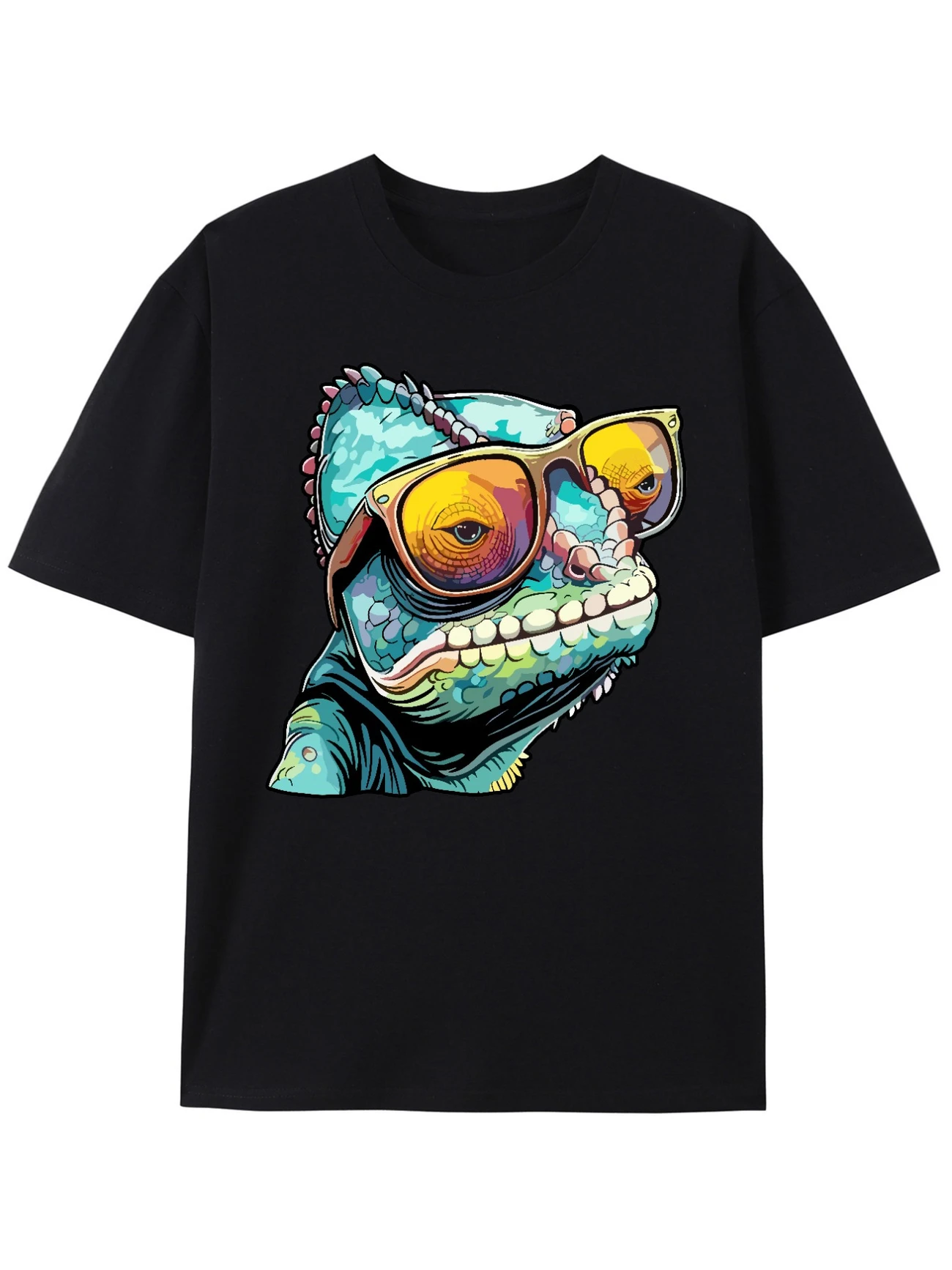 100% cotton tshirts men tee Colorful Chameleon with Yellow Glasses ...