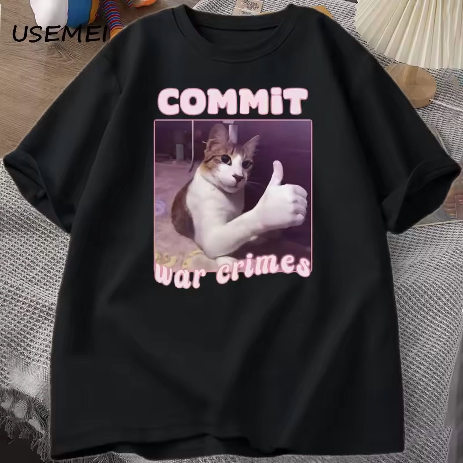 100% cotton tshirts men tee Commit War Crimes Funny Cat Meme T-shirt ...
