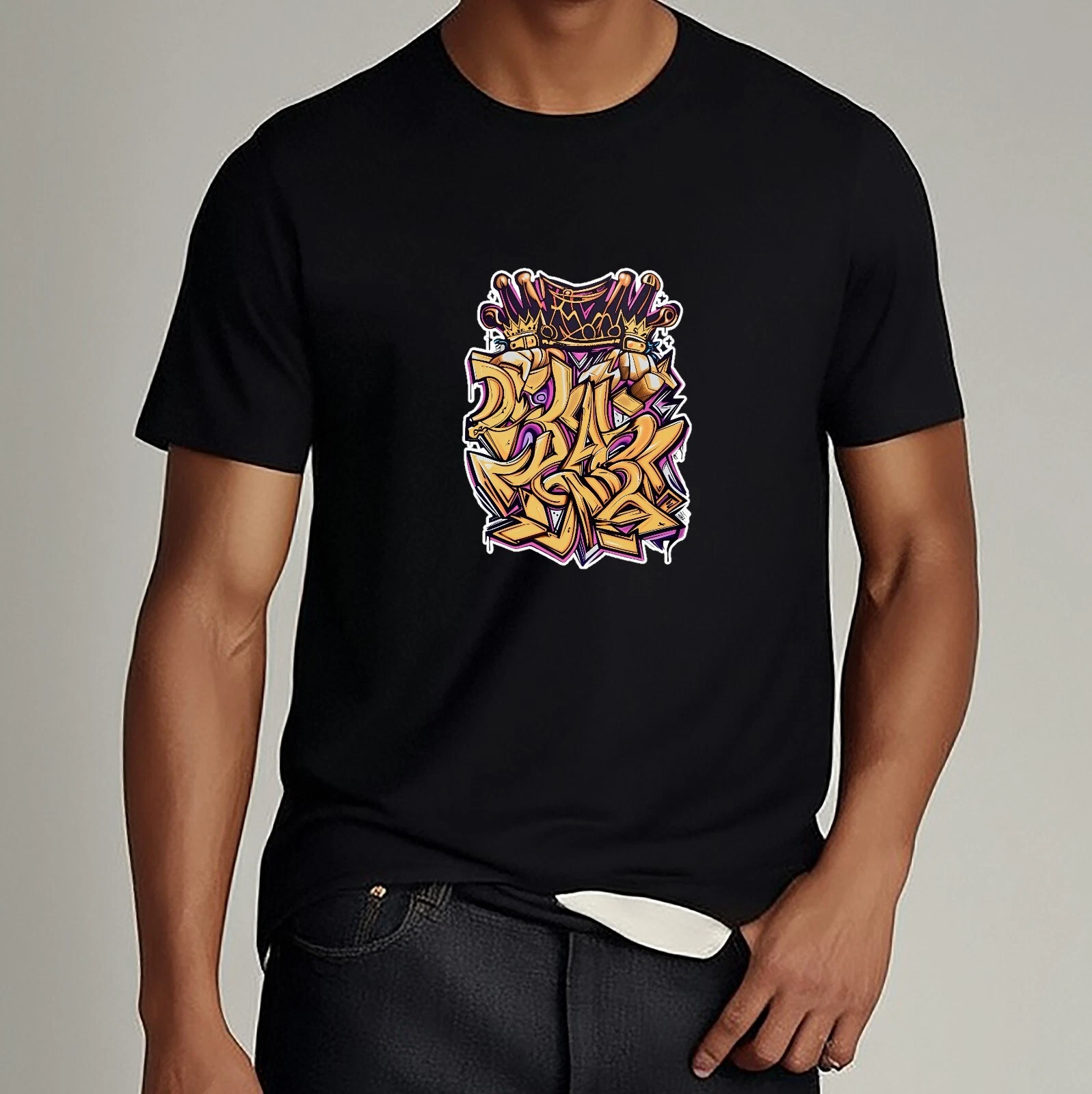 100% cotton tshirts men tee Crown Graffiti King T-Shirt Bold Streetwear ...