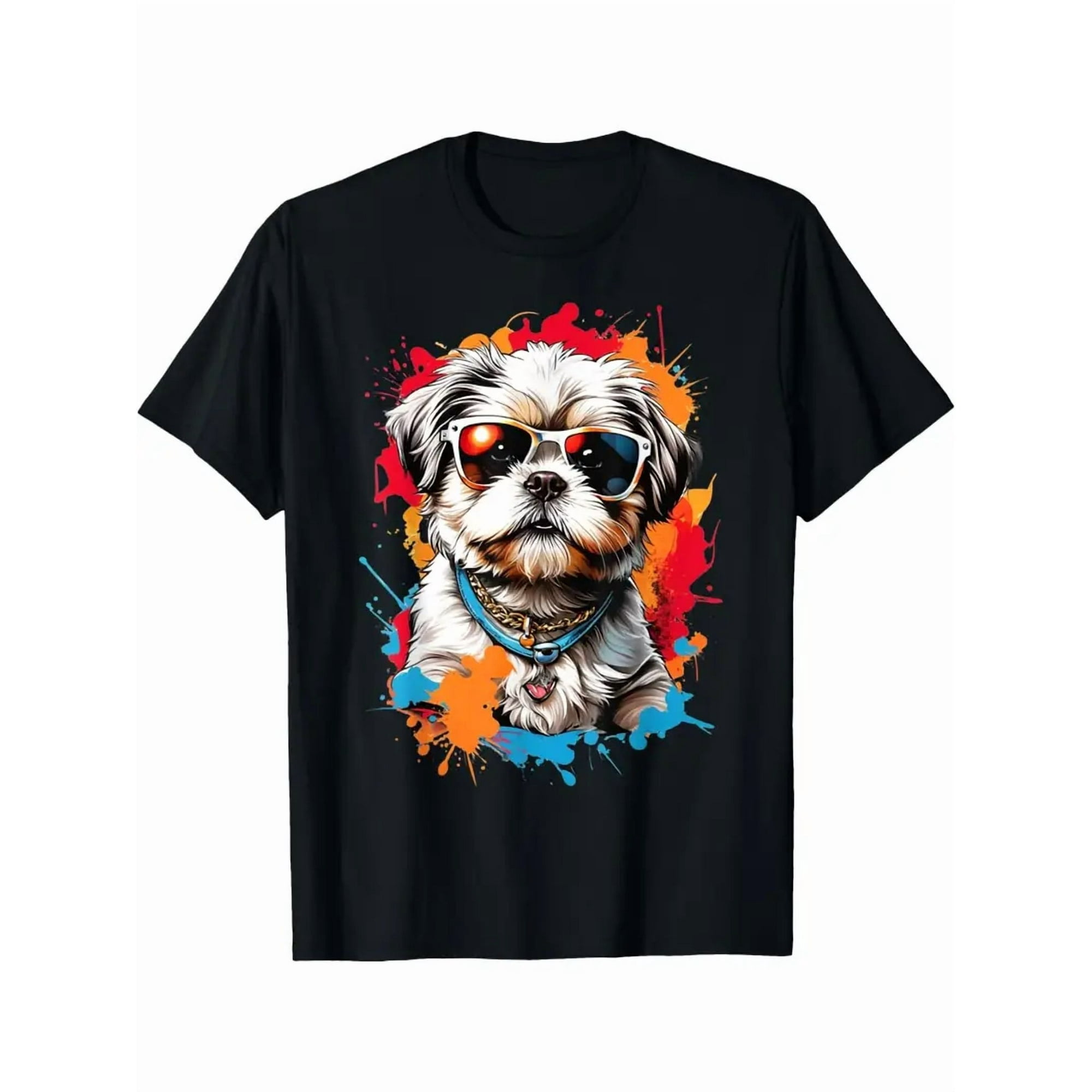 100% cotton tshirts men tee Cute Shih Tzu Puppy With Sunglasses T-Shirt ...