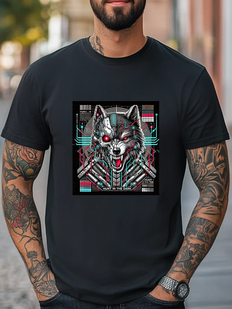 100% cotton tshirts men tee Cyber Wolf T-Shirt Mecha Wolf Hunt in the ...