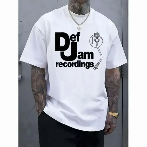 100% cotton tshirts men tee Def Jam Record Logo Men's White T-Shirt ...