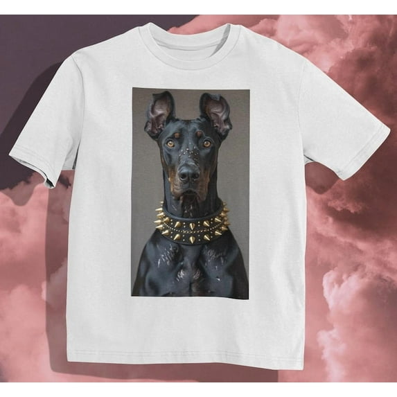 100% cotton tshirts men tee Doberman T-Shirt - Black Dog in Gold Chain ...