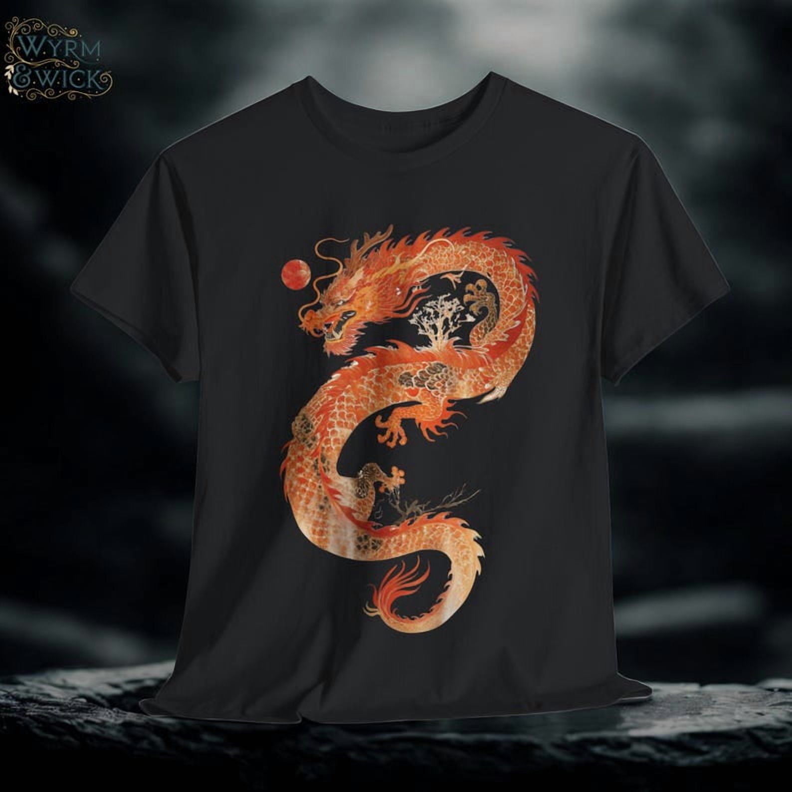100% cotton tshirts men tee Dragon Graphic Tee, Mythical Japanese Fire ...